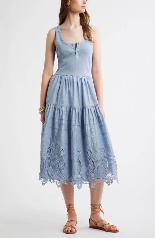 TREASURE & BOND Embroidered Mixed Media Henley Tank Dress
